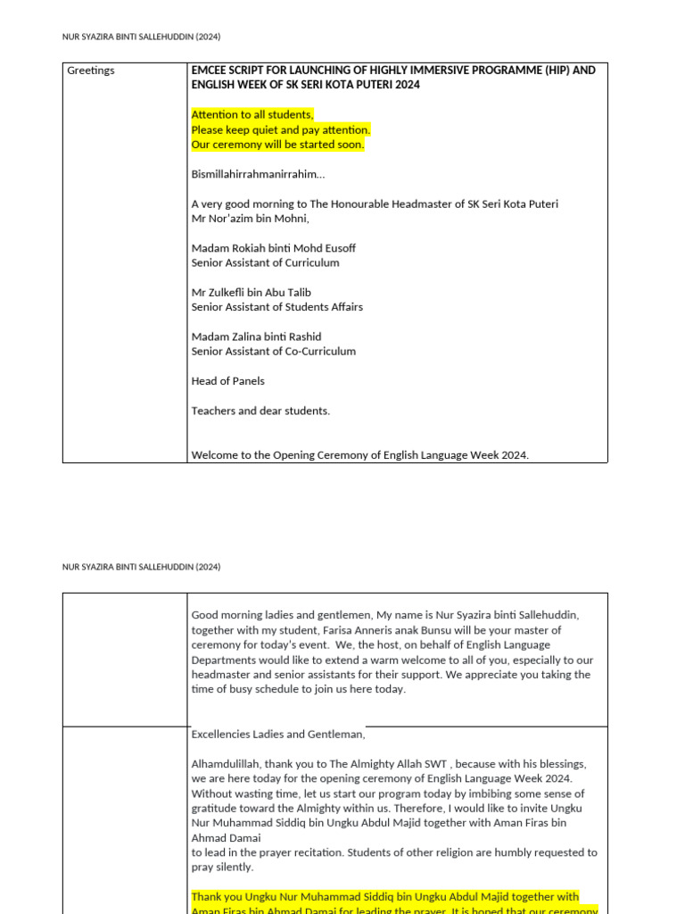 English Week Emcee Script 2024 Sya FINAL | PDF