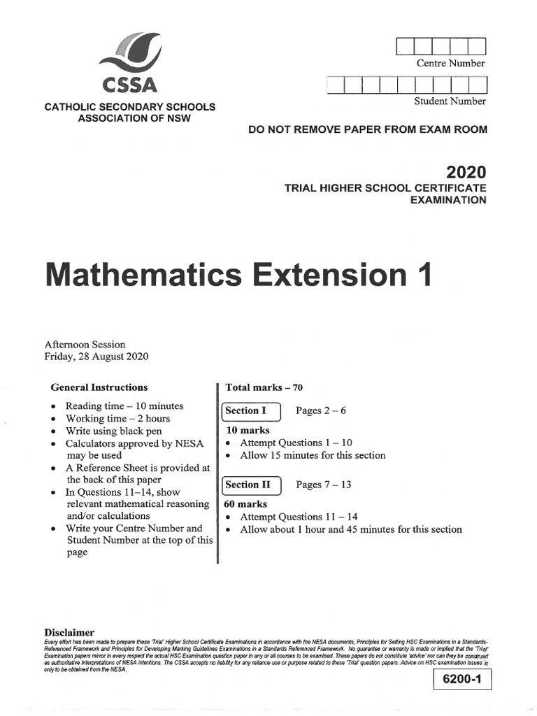 CSSA 2020 Math Ext Trial Paper-Combined | PDF