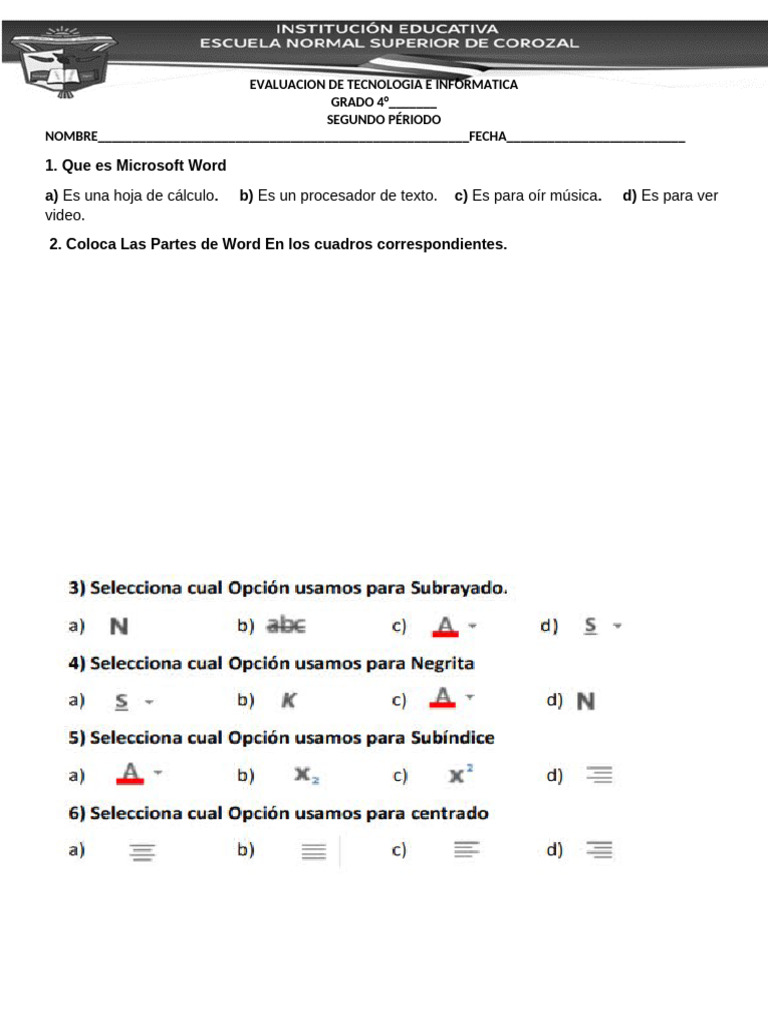 Evaluacion Grado 4 ° 2 Periodo | PDF