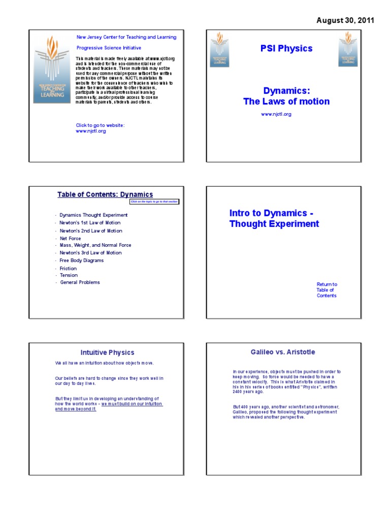 PSI Physics: Table of Contents: Dynamics | PDF | Weight | Friction