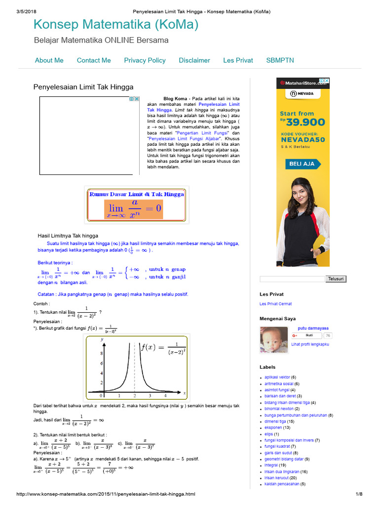 Penyelesaian Limit Tak Hingga - Konsep Matematika (KoMa) | PDF