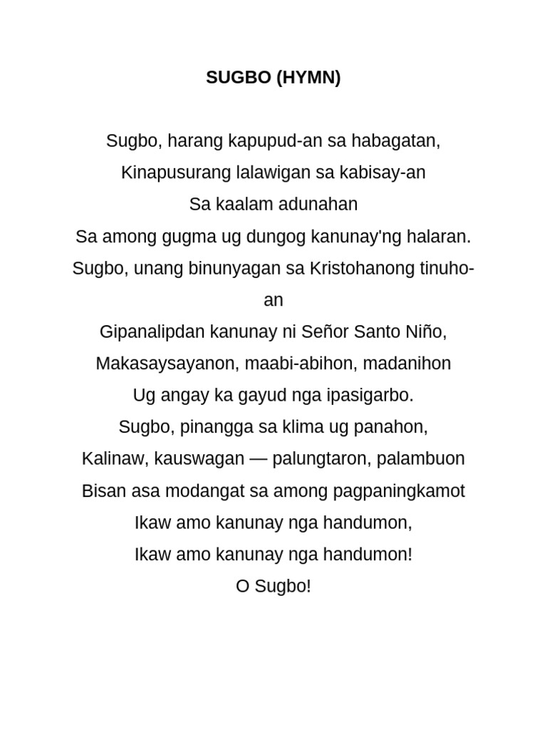 Sugbo Hymn (Cebu) | PDF