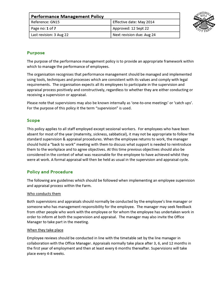 Performance Management Policy Pdf Performance Appraisal Employment 5273