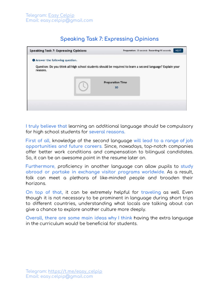 Speaking Task 7 - Expressing Opinions | PDF