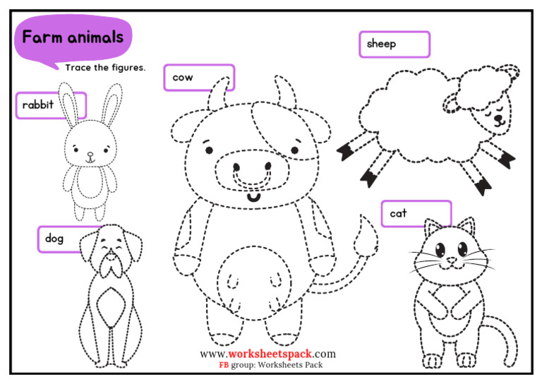 Farm Animals Pictures Tracing Worksheet | PDF