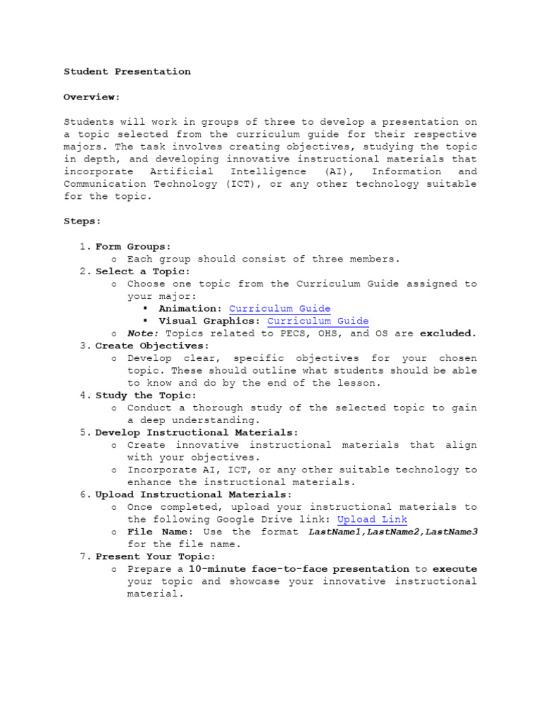 Student Group Presentation Guidelines Pdf Human Communication
