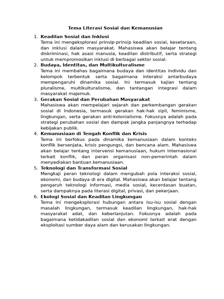 Tema Literasi Sosial Dan Kemanusian | PDF