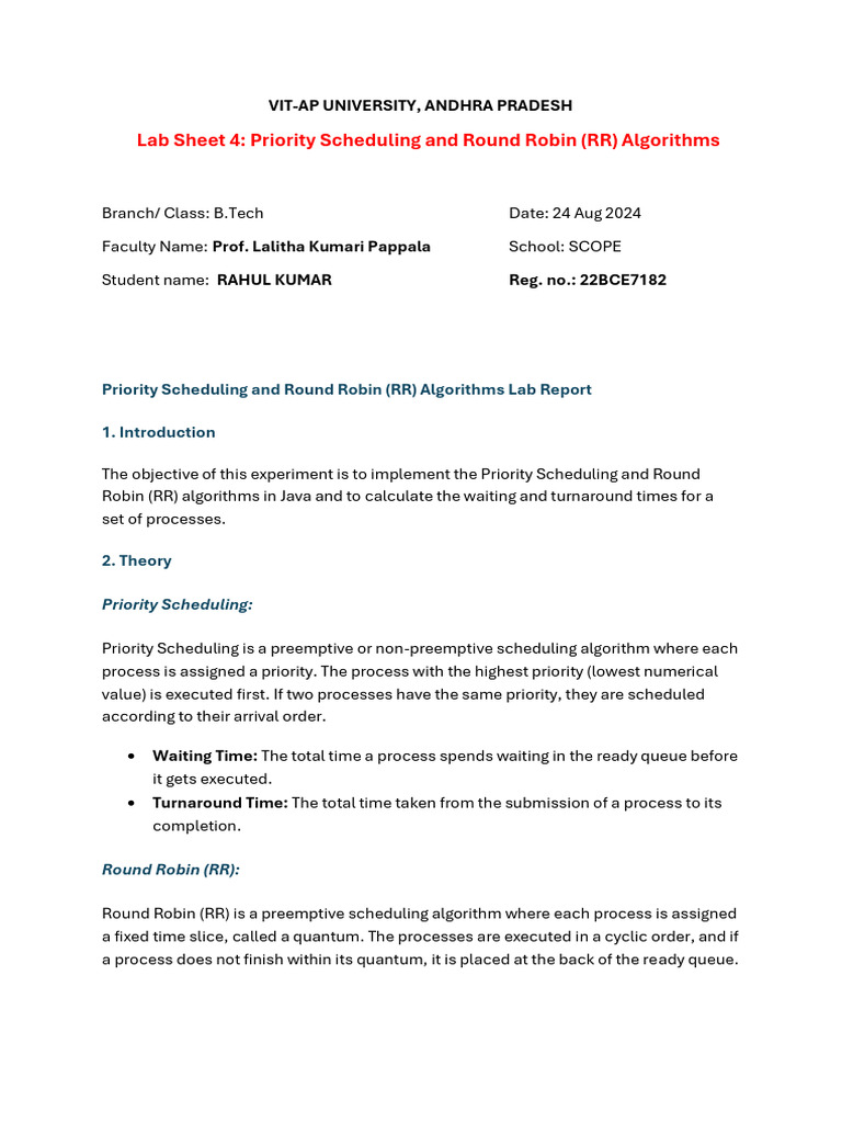 22bce7182 Os Lab 04 Pdf Scheduling Computing Software Development