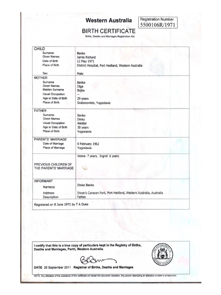 Jamie Banko Birth Certificate | PDF