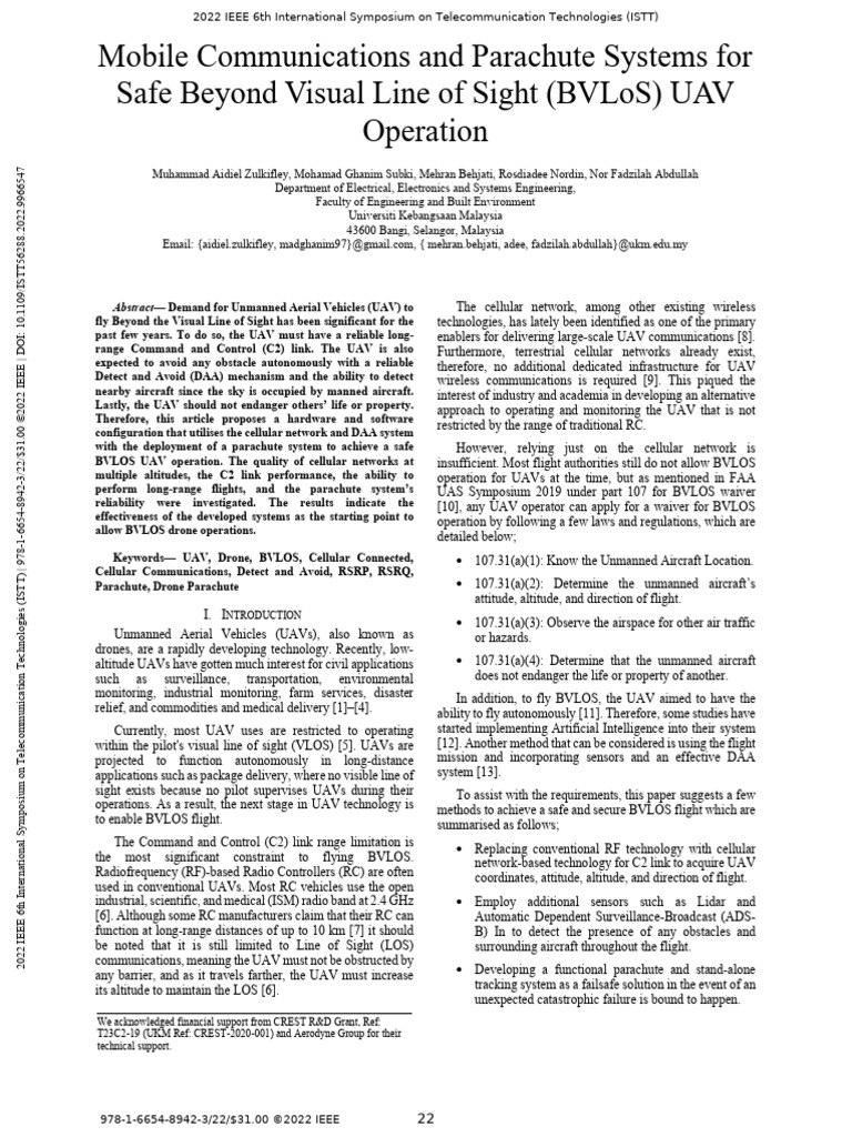 Mobile Communications and Parachute Systems For Safe Beyond Visual Line ...