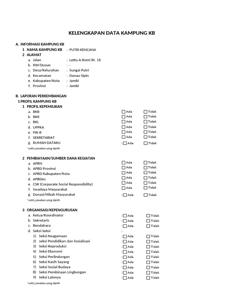 Data Lengkap Kampung KB Putri Kencana | PDF