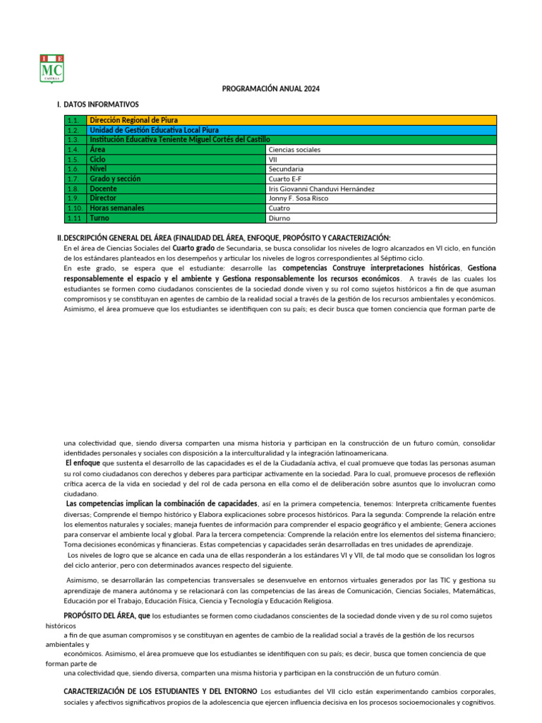 Programación Anual CCSS Cuarto | PDF | Aprendizaje | Maestros