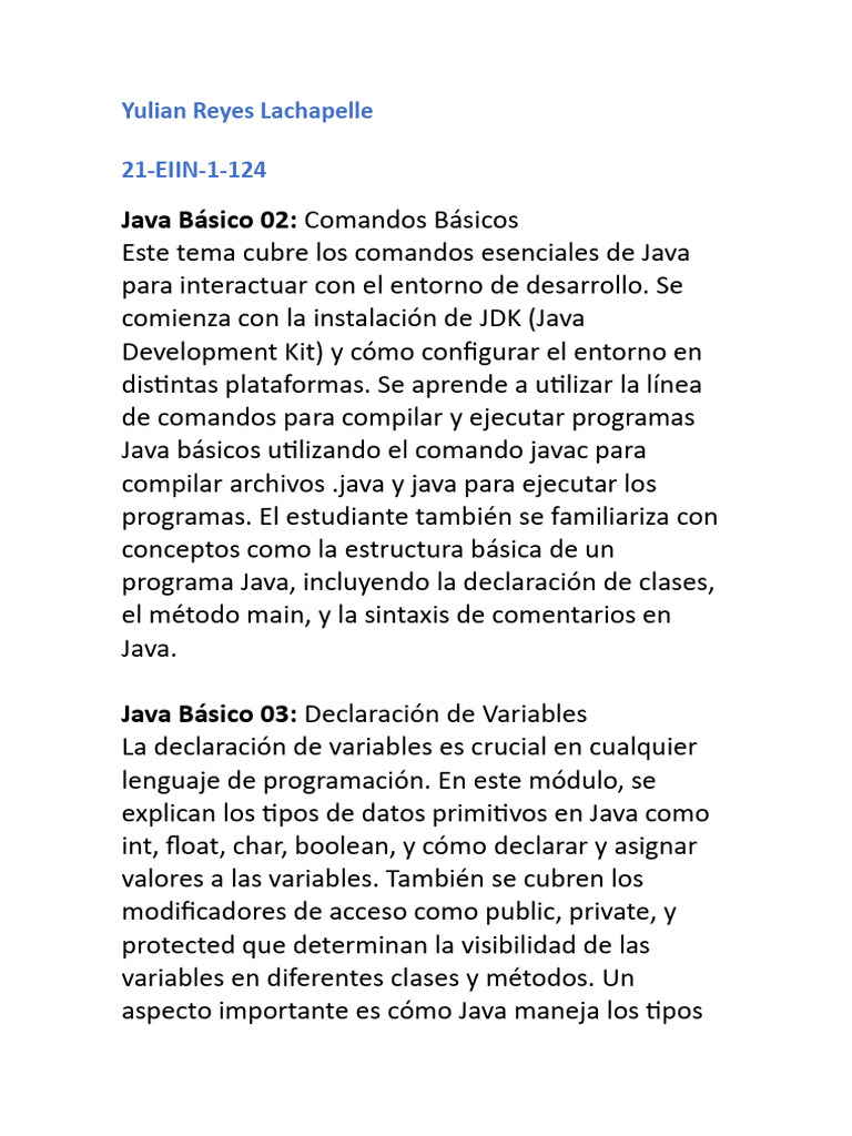 Java Básico 02:: Yulian Reyes Lachapelle 21-EIIN-1-124 | PDF | Java ...