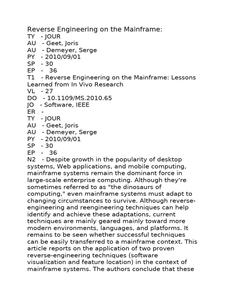 Reverse Engineering On The Mainframe | PDF