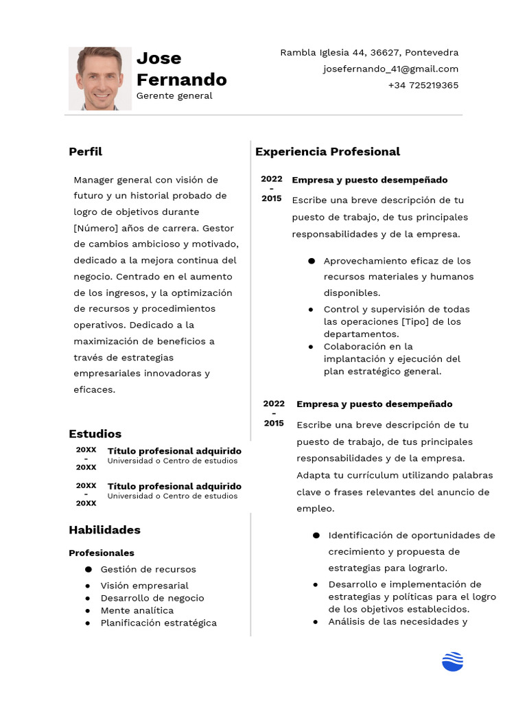 Currículum de Gerente General Ejemplo | PDF | Planificación estratégica ...