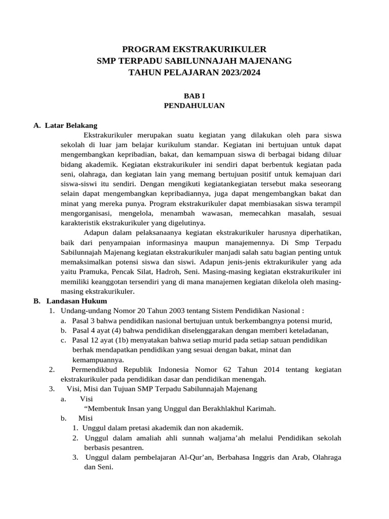 Program Ekstrakurikuler 2023-2024 | PDF