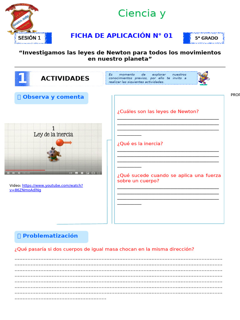 FICHA 1 - Investigamos Las Leyes de Newton para Todos Los Movimientos ...