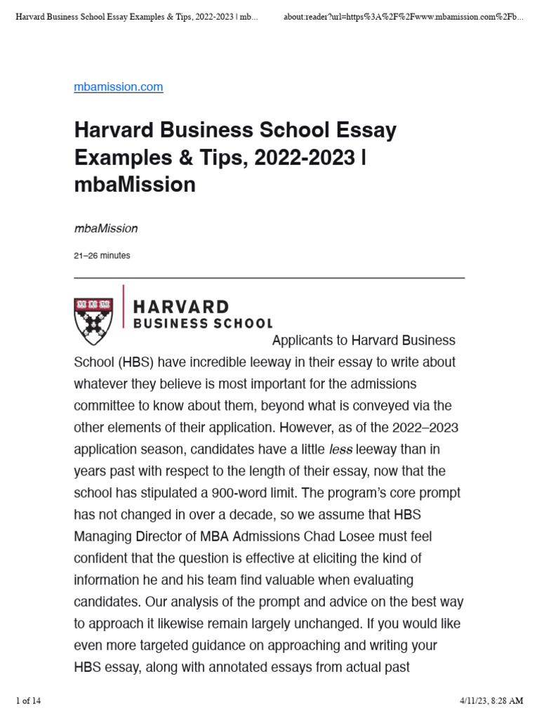 Harvard Business School Essay Examples & Tips, 2022-2023 | mbaMission ...