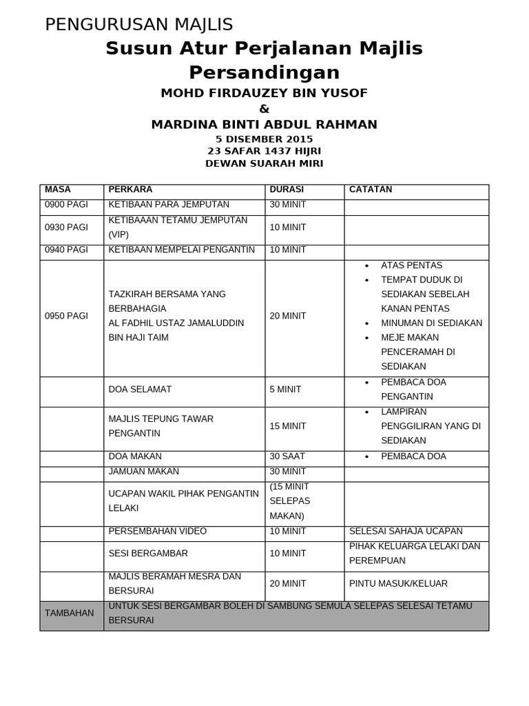 Pengurus Majlis - Susun Atur Majlis Persandingan | PDF