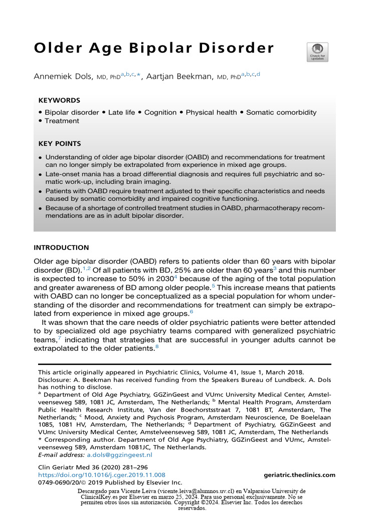 Older Age Bipolar Disorder Insights | PDF | Mania | Mental Disorder