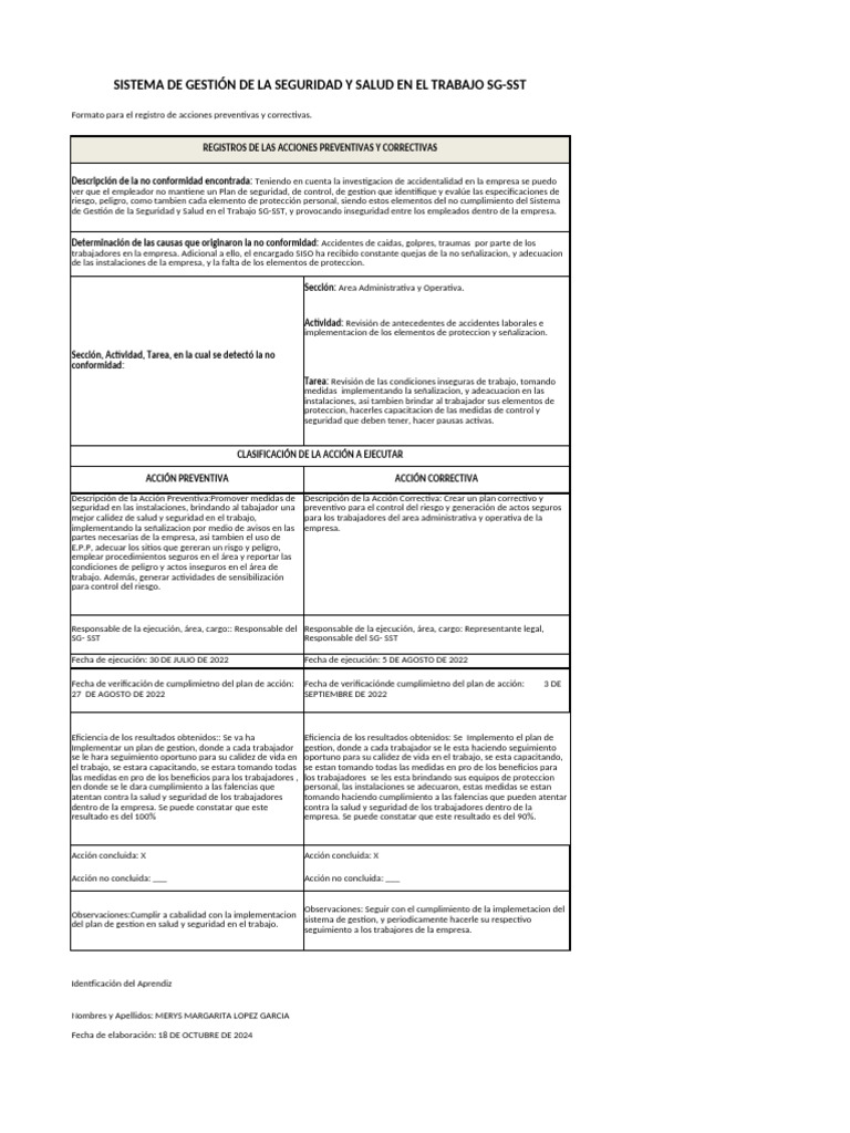 Formato de Resgistro de Acciones Preventivas y Correctivas | PDF | Business Formato de Resgistro de Acciones Preventivas y Correctivas | PDF | Business