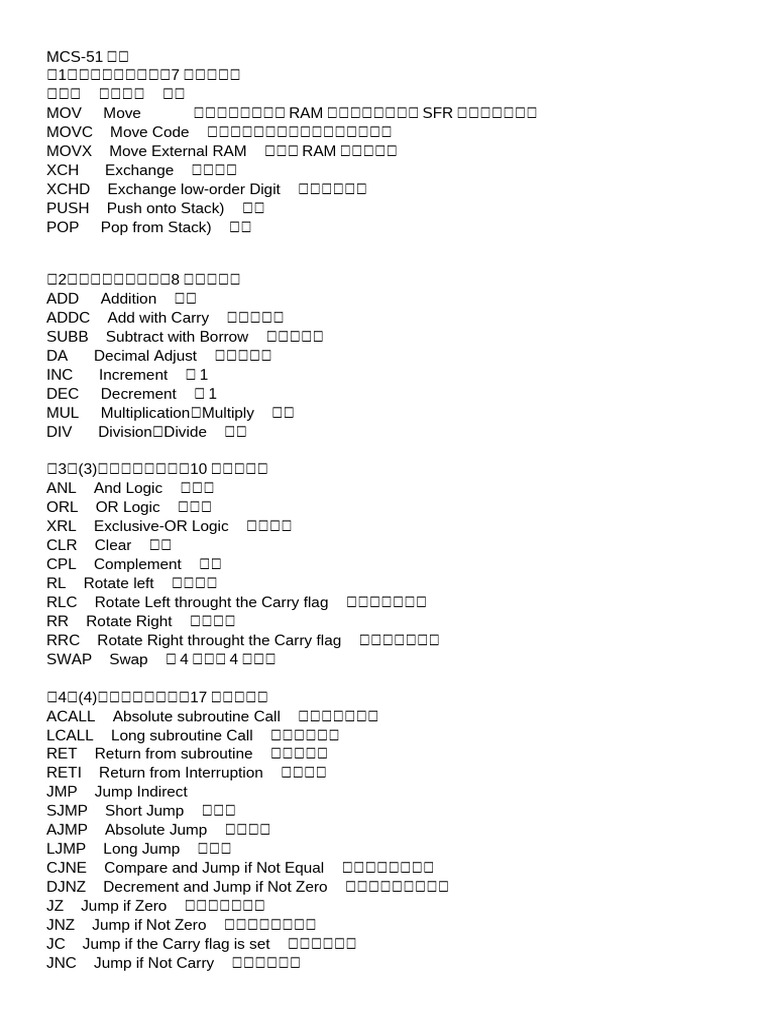 MCS51单片机指令及全称 | PDF