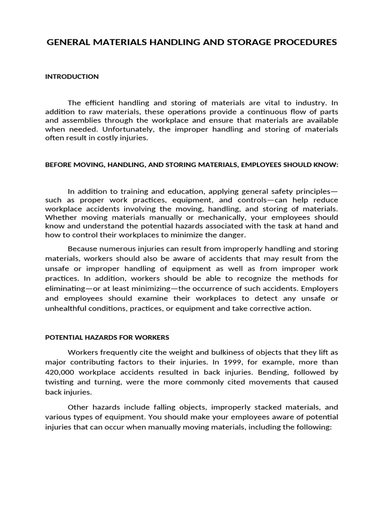 Safe Material Handling & Storage Guide | PDF | Human Factors And Ergonomics | Employment