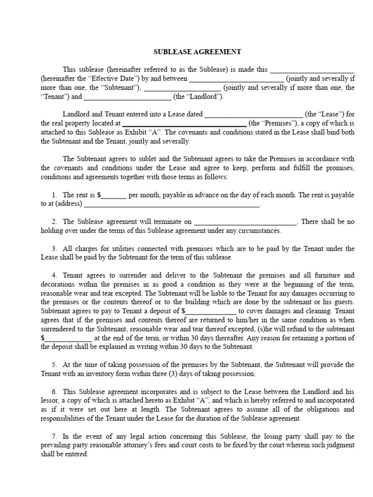 PDF Template Residential Sublease Agreement Template | PDF | Lease ...