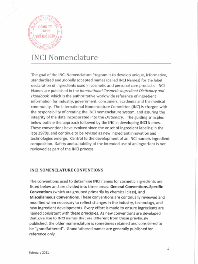 INCI-Quy Ước Danh Pháp | PDF