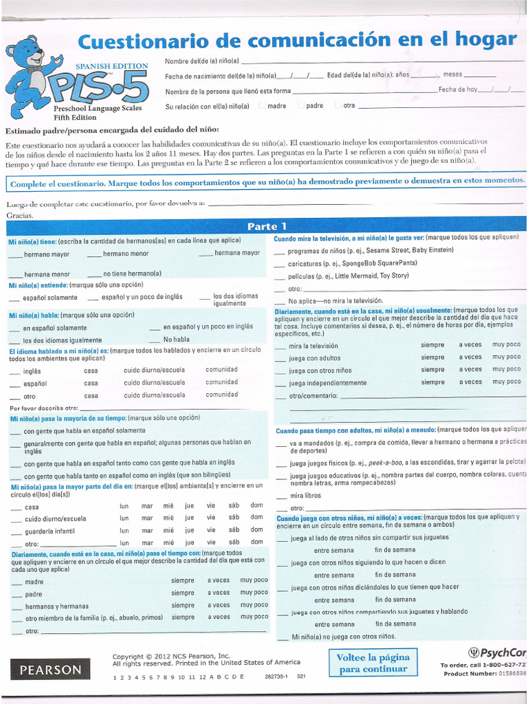 PLS5 - Cuestionario Comunicación en El Hogar | PDF