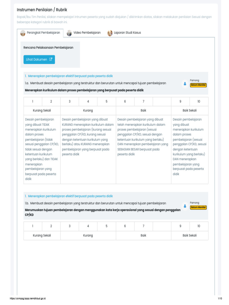 Instrumen Penilaian Perangkat Pembelajaran Uji Kinerja PPG | PDF