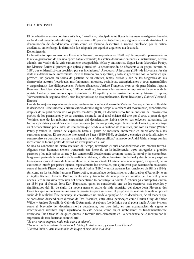 DECADENTISMO LITERARIO - MOVIMIENTO | PDF