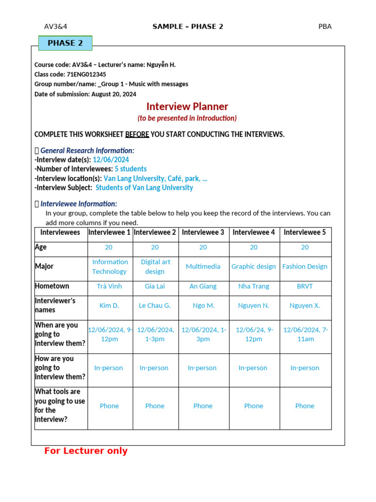 Anh Văn 3&4 - Sample PBA Manual - PHASE 2 - Interview Planners | PDF | Military Of Vietnam | Vietnam
