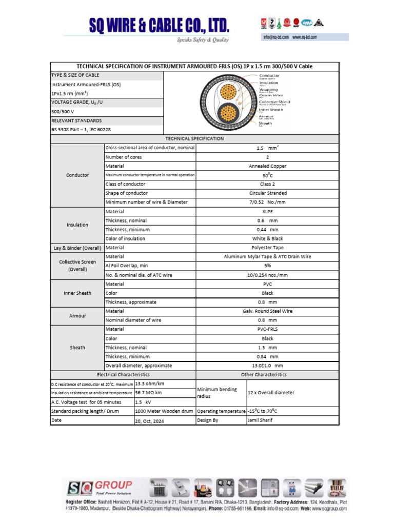 Armoured FRLS Cable Specifications | PDF | Electrical Conductor | Wire