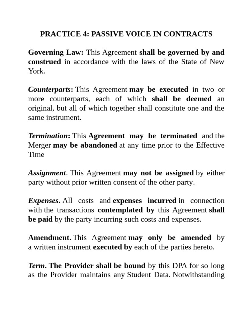 Practice 4 - Passive Voice in Contracts | PDF | Common Law | Private Law