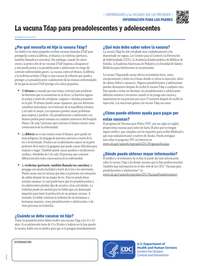 Vacuna Tdap: Protección para Adolescentes | PDF | Ciencias de la Salud ...