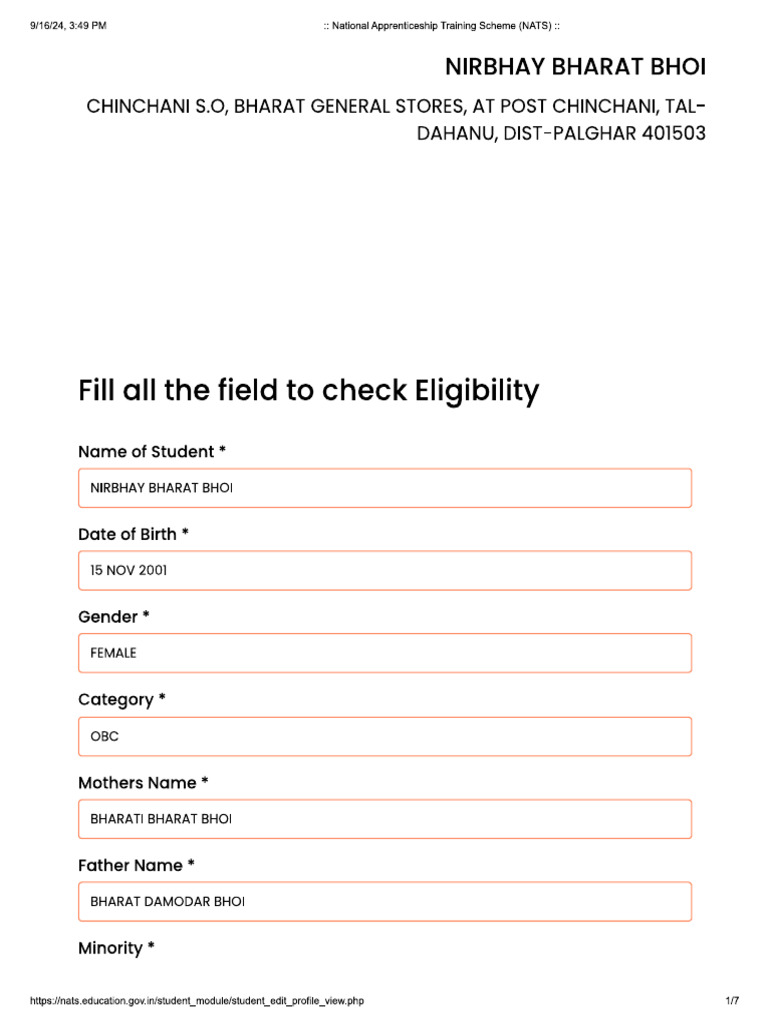 Nats Application Form | PDF
