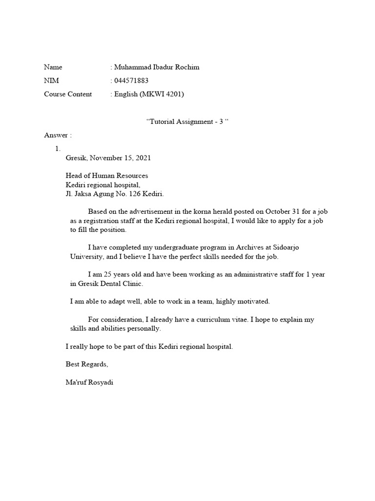 Jawaban Tugas Tutorial Ke 3 Bahasa Inggris | PDF