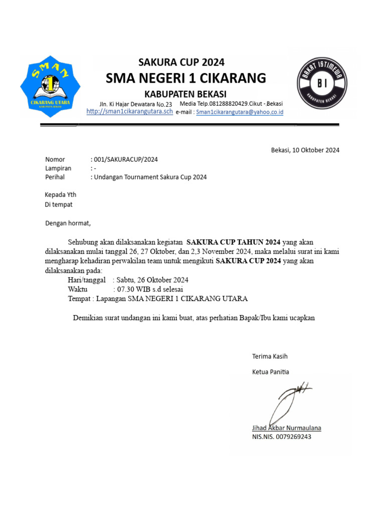 Undangan Tournament Sakura Cup 2024 | PDF