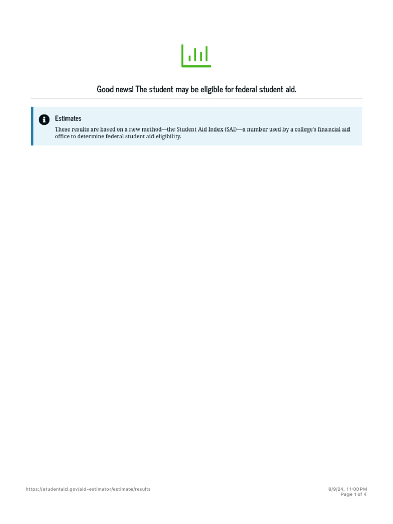 Results - Federal Student Aid Estimator - Federal Student Aid | PDF ...