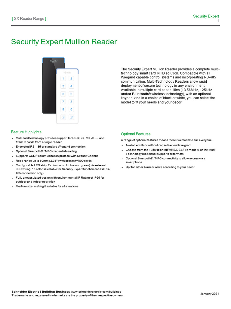 Security Expert Mullion Reader | PDF | Bluetooth | Electronics