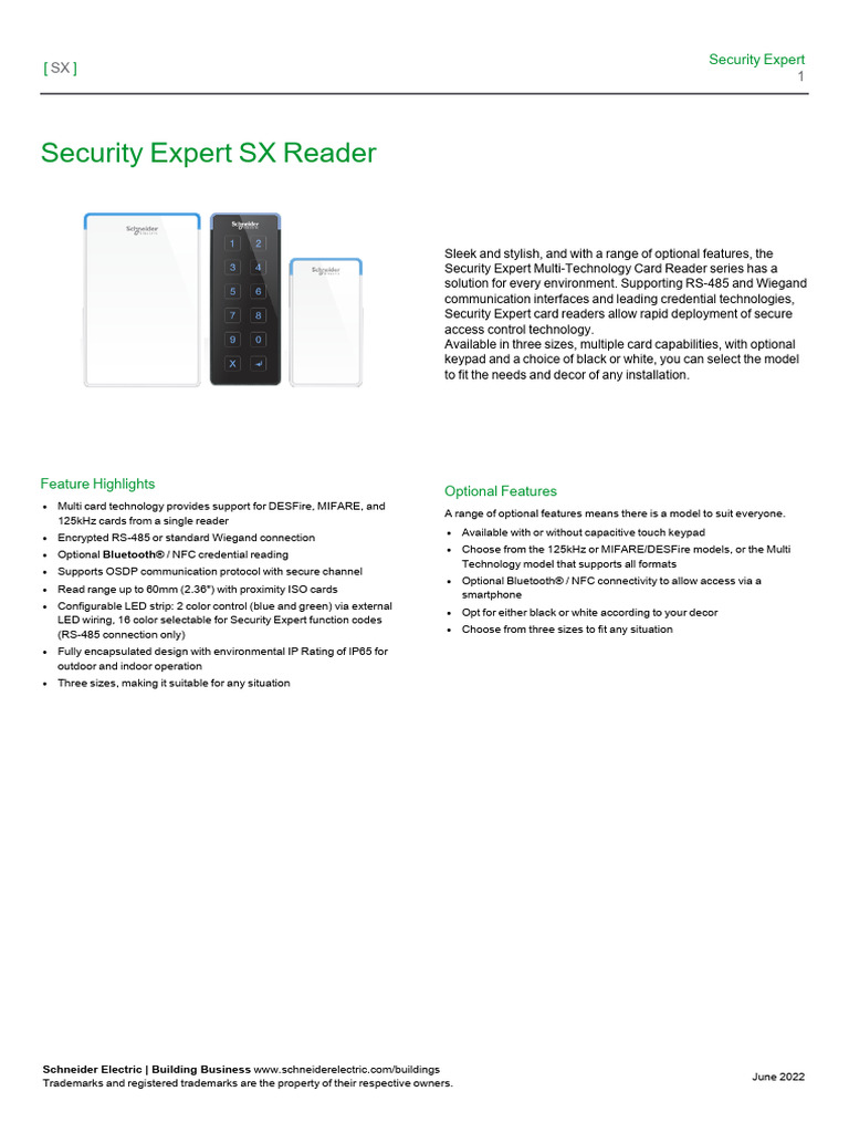 Security Expert Reader - Specification Sheet | PDF | Computing | Electronics