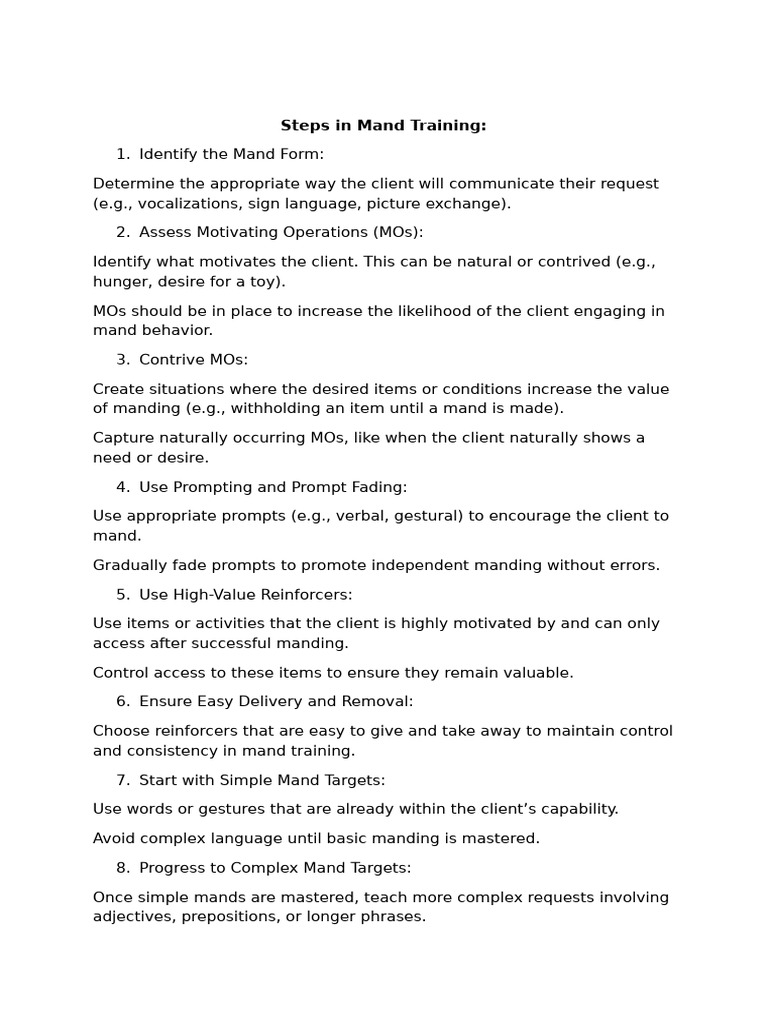 Mand Training Steps and Procedures | PDF