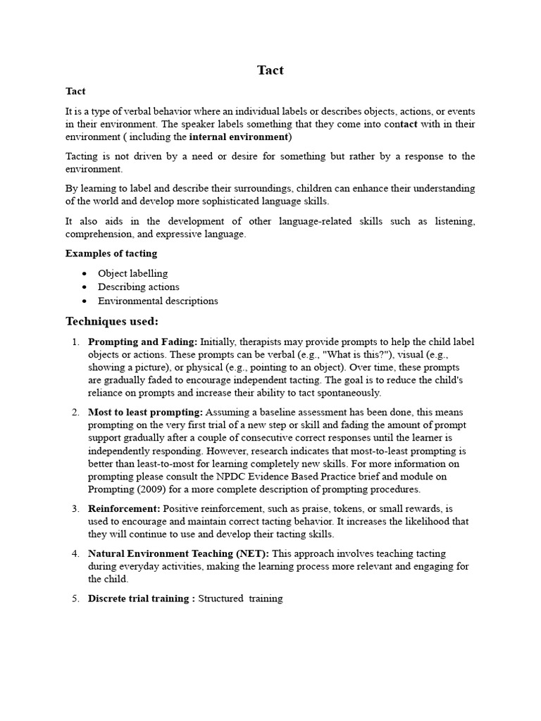 Tact procedures | PDF | Learning | Reinforcement
