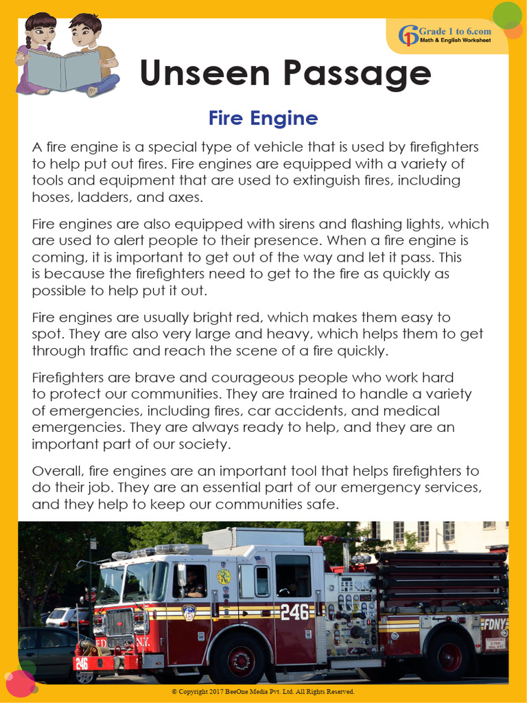 Reading comprehension_ Fire Engine | PDF