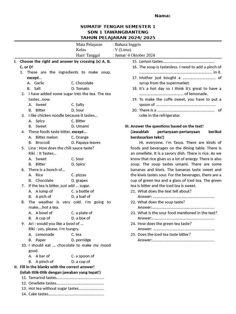 SAS B. INGGRIS | PDF | Taste | Umami