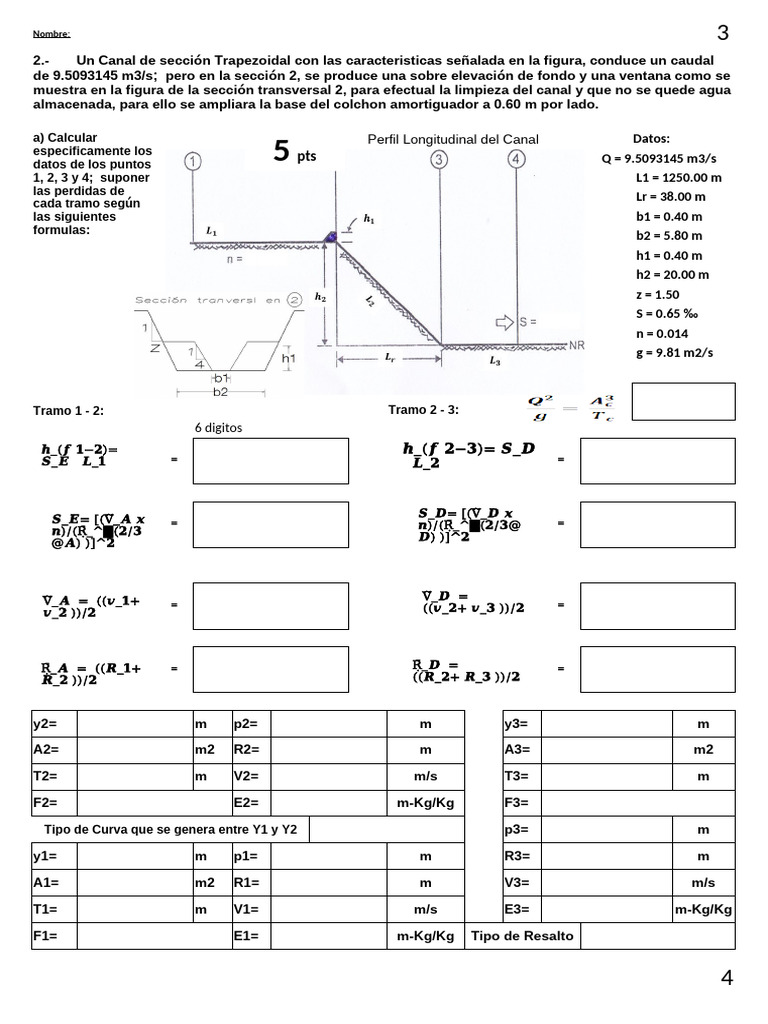 Cálculo de Resalto en Canal Trapezoidal | PDF