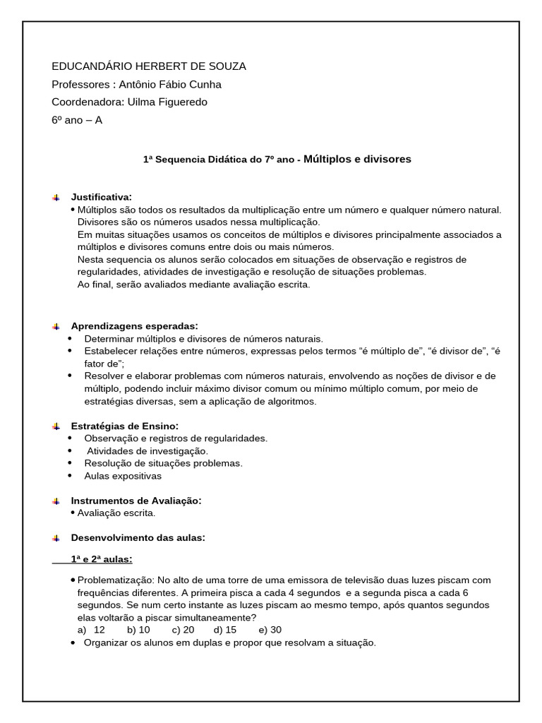 1 Sequencia Didática Do 7º Ano Completa | PDF | Números | Tempo