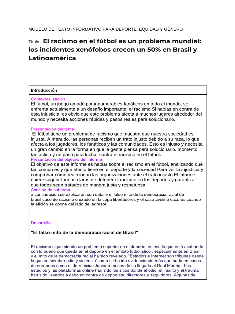 Modelo de Esquema de Texto Informativo | PDF | Racismo | Discriminación ...