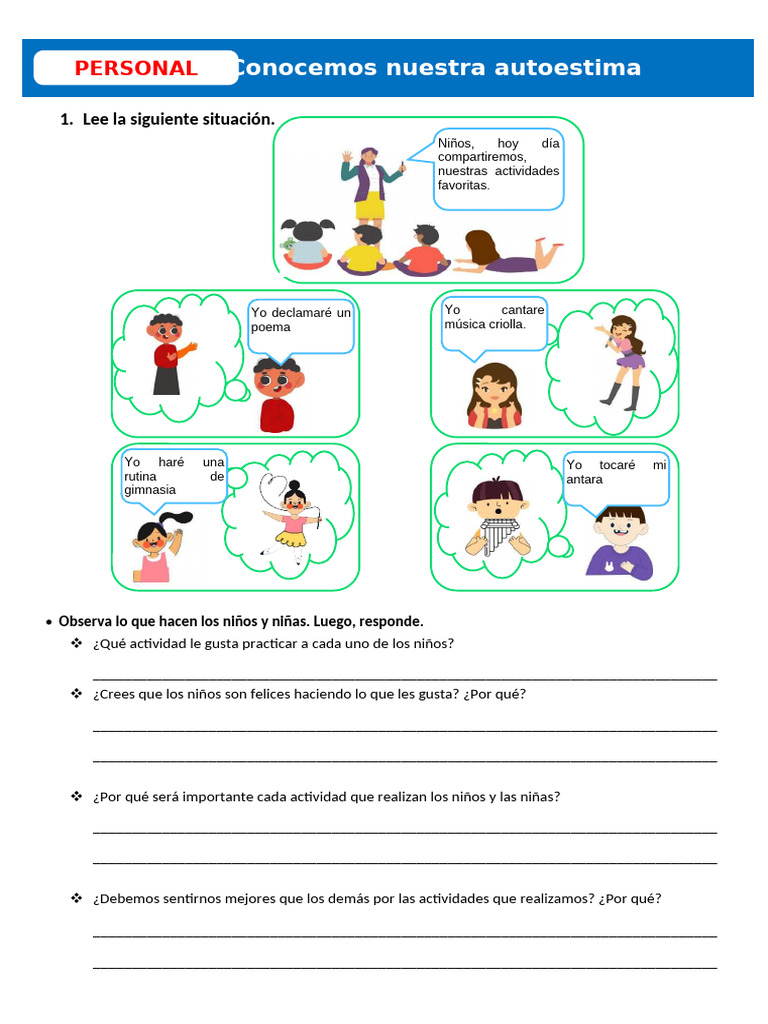 D1 A2 FICHA PS. Conocemos nuestra autoestima | PDF | Autoestima | Sicología